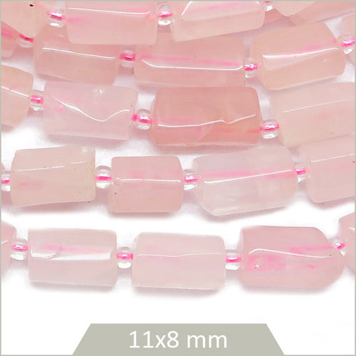 30 perles colonnes en Quartz rose, 11x8 mm, pierre naturelle
