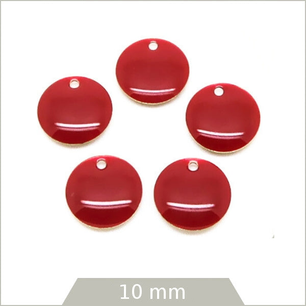 6 sequins effet émaillé rouge ronds 10mm, breloques pour bijoux