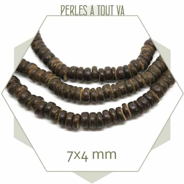 80 perles de coco brut foncé 7x4 mm, pour la création de bijoux