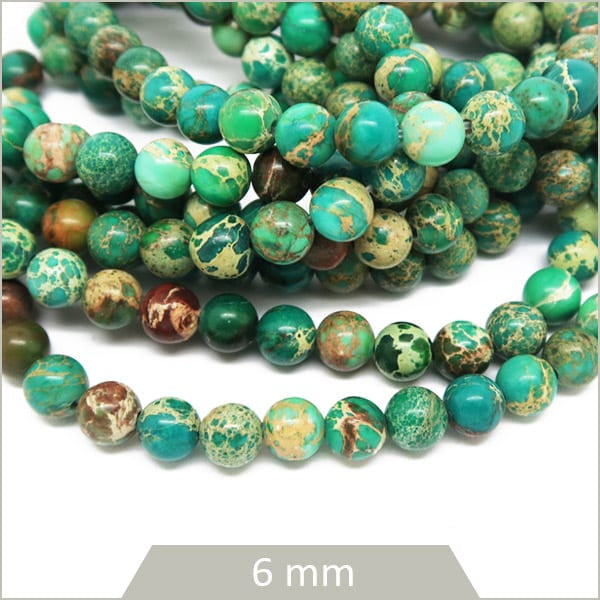 58 perles rondes régalite teinté vert, 6 mm, pierre naturelle